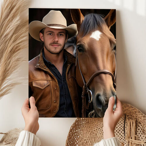 Personalized Cowboy Portraits with Custom Face Swap Stylish Present for ...