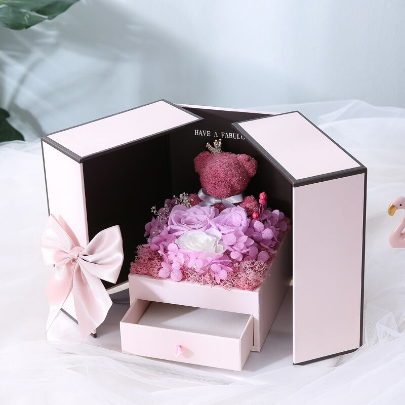 Bear Preserved Flower Double Door Rose Jewelry Box Romantic Gift ...
