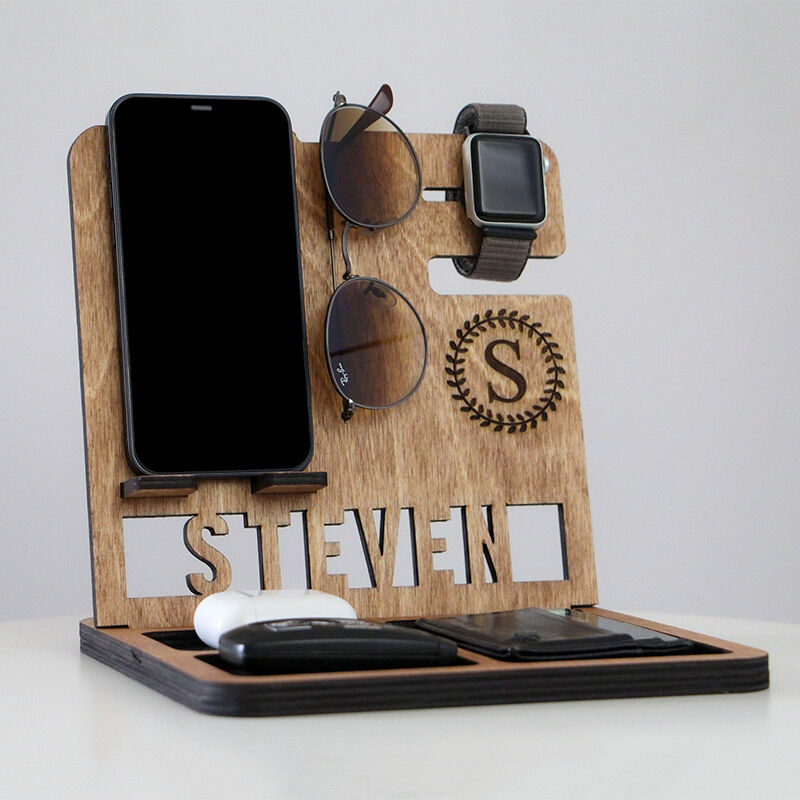 Personalized Desk Organizer Phone Docking Station Wooden Stand Custom ...