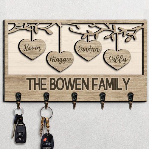 Personalized Key Hanger Family Tree Custom Names Heart Design Perfect ...