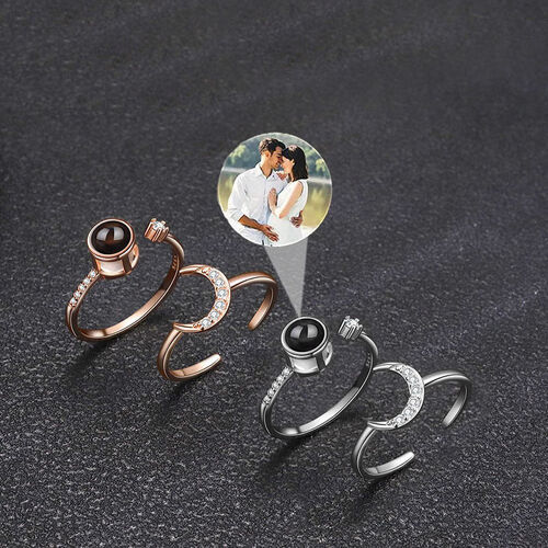 Sterling Silver Personalized Picture Projection Ring with Moon Pattern ...