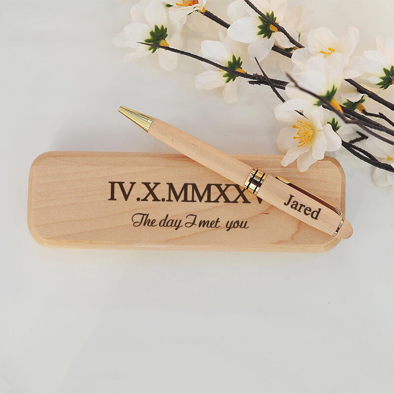 Personalized Pen Wooden Box Custom Roman Numeral Date and Message ...