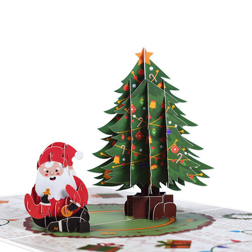 3D Cute Santa Claus Pop Up Card with The Colorful Tree for Christmas ...