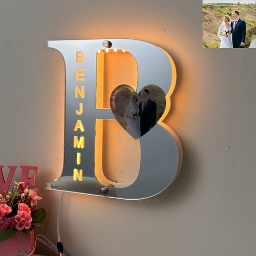 Personalized Lettering Mirror Lamp Customized Name And Photo Sweet Gift ...