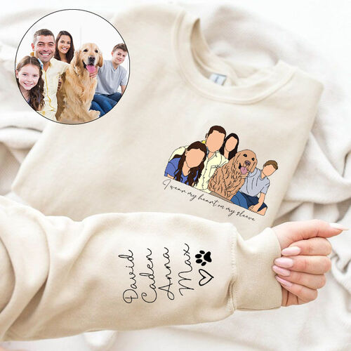 Personalized Sweatshirt Family Portrait with Custom Names On The Sleeve ...