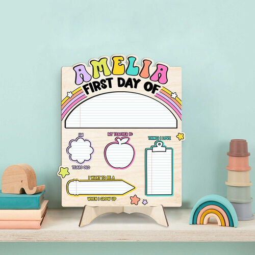 Personalized Name First Day Of School Sign with Random Color Stylish ...