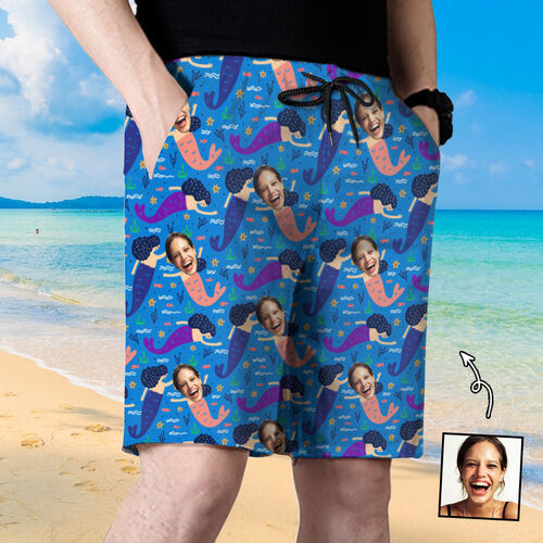 Personalized Picture Men's Beach Shorts with Mermaids Pattern Cute Gift ...