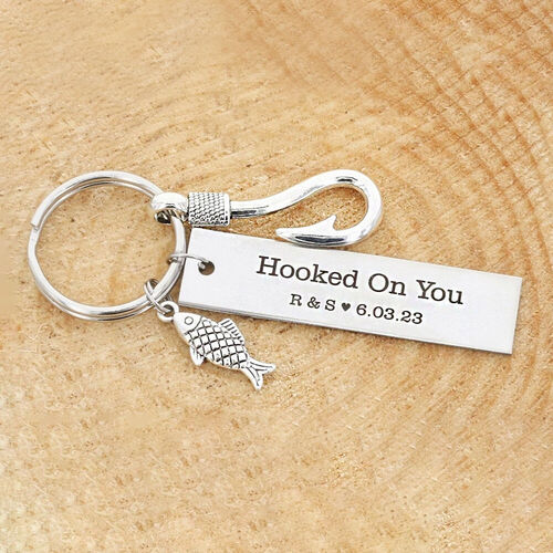 Personalized Fish Hook Keychain Funny Couple Initial Fisherman Keychain ...