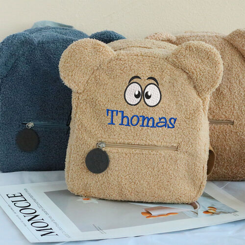 Personalized Teddy Bear Kids Backpack with Embroidered Cartoon Eyes for ...