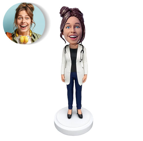 Custom Bobblehead Gift To Female Doctor With Stethoscope - Drawmade.com