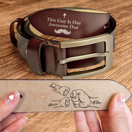 "This Guy Is One Awesome Dad" Personalized Engraved Leather Belt Fist ...