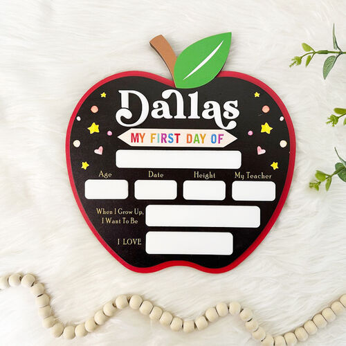 Personalized Name First Day Of School Sign with Custom Name Apple ...