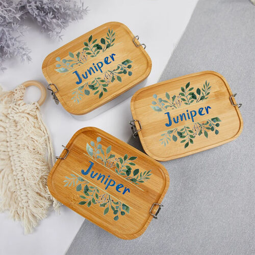Personalized Lunch Box Custom Name With Green Leaf Pattern - Drawelry.com