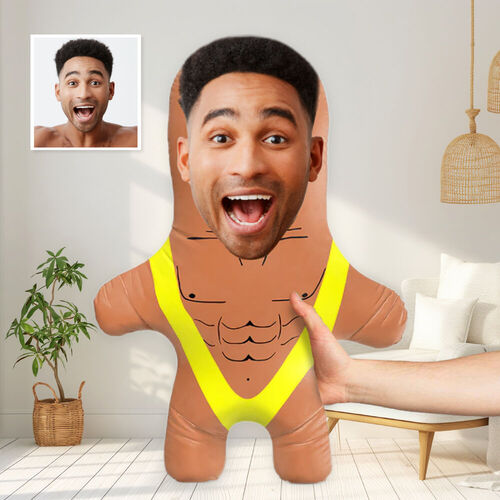 Customized Photo Pillow Yellow Mankini Face Pillow Funny Cushion for ...