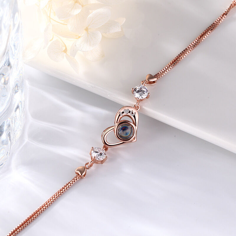Sterling Silver Personalized Romantic Heart Photo Projection Bracelet ...