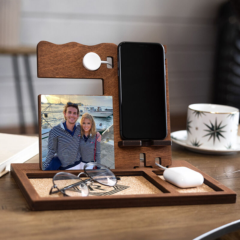 Personalized Desk Organizer Phone Docking Station Wooden Stand Custom ...