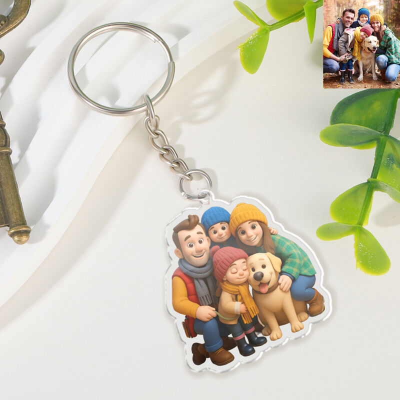 Personalized Cartoon Style Photo Keychain Gift for Family Members ...