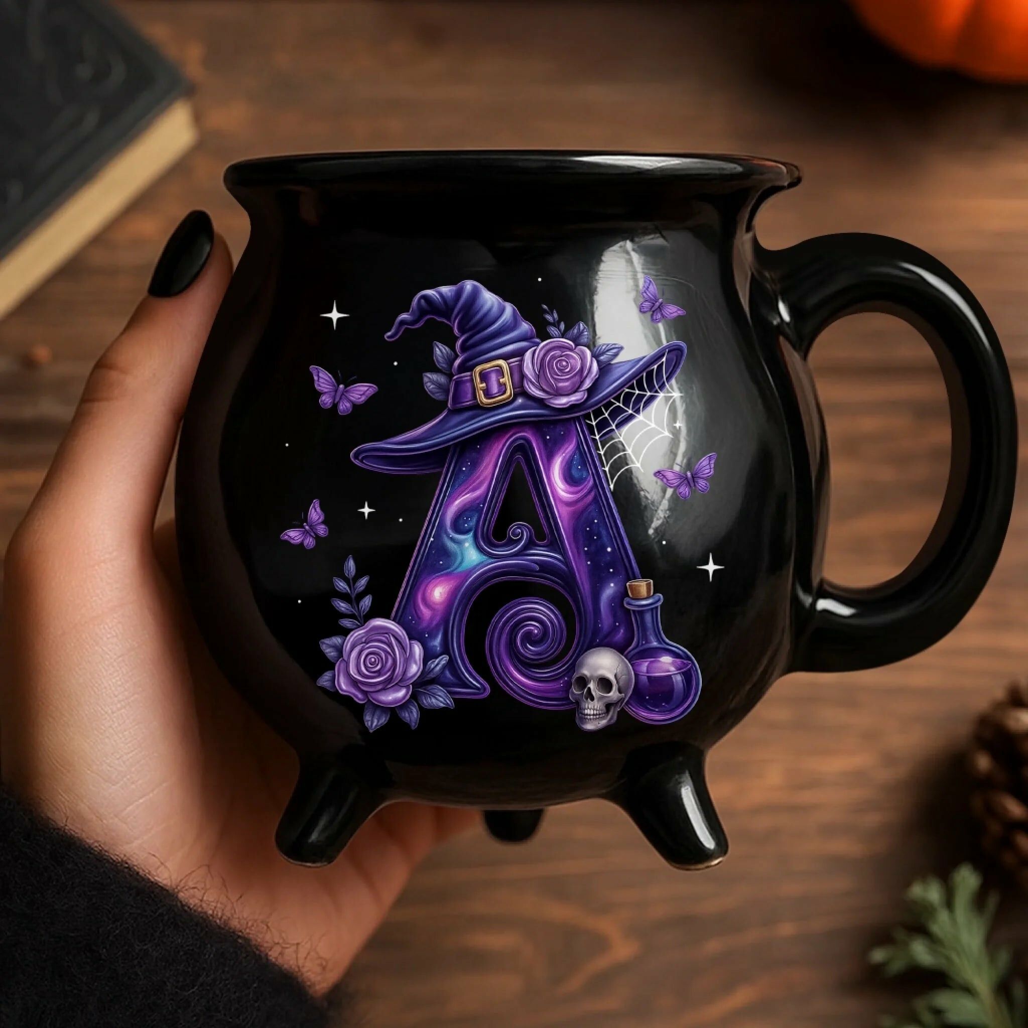 Personalized Cauldron Coffee Mug with Custom Letters Fun Halloween Gift ...