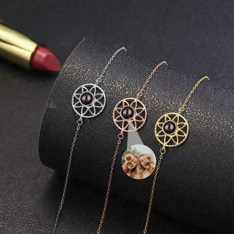 Sterling Silver Personalized Picture Projection Bracelet with Complex ...