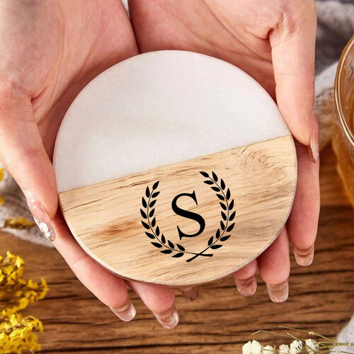 Personalized Round Coaster with Custom Letter Elegant Marble Splicing ...