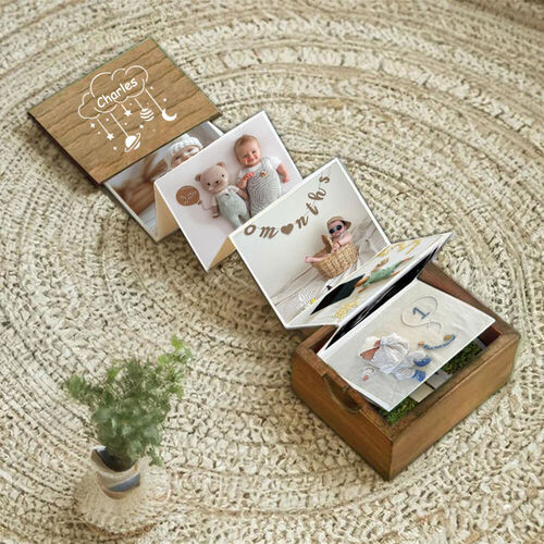 Customized Wooden Photo Box Pull-Out Baby Photo Album as a Birthday ...