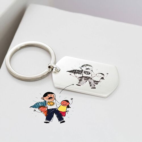 Personalized Metal Keychain Customized Children's Drawing Cute Gift For ...