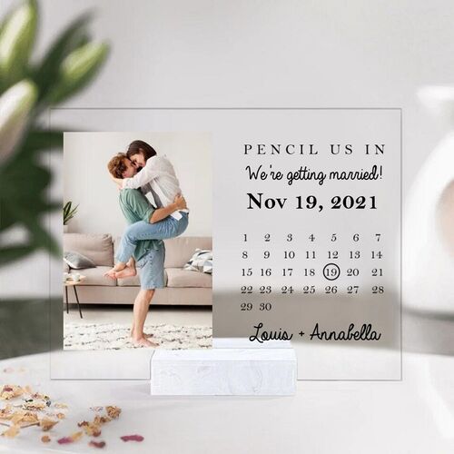 Personalized Acrylic Photo Plaque Pencil Us In with Custom Special Date Calendar Design Perfect ...