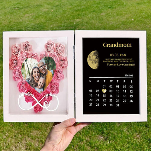 Personalized Photo Flower Shadow Box Infinite Love Custom Moon Phase ...