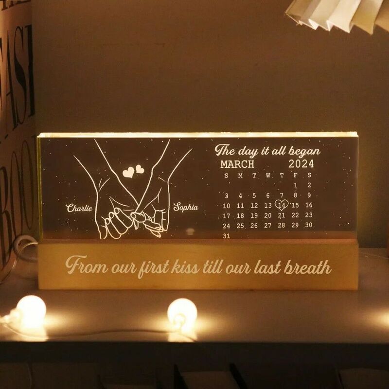 Personalized Led Light Custom Calendar With Holding Hands Pattern Gift ...