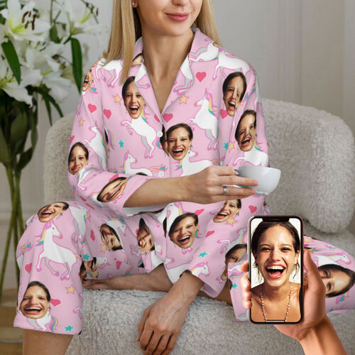 Personalized Pajamas Custom Photo Rainbow Unicorn Pink Pattern Design ...