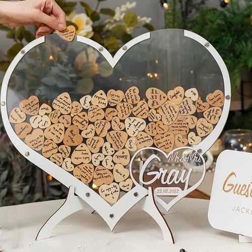 Personalized White Heart Shaped Wedding Guest Book With Heart Insert ...