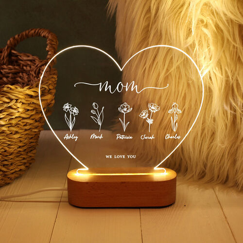 Personalized Name Acrylic Lamp with Custom Birth Flower Simple Gift for ...