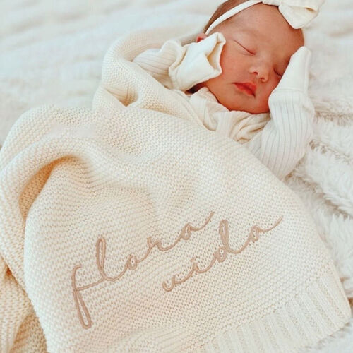 Personalized Baby Knitted Blanket with Embroidered Name Practical Gift ...