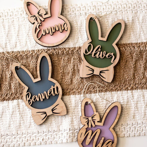 Personalized Bunny Name Tag with Bow Warm Easter Gift - Drawelry.com