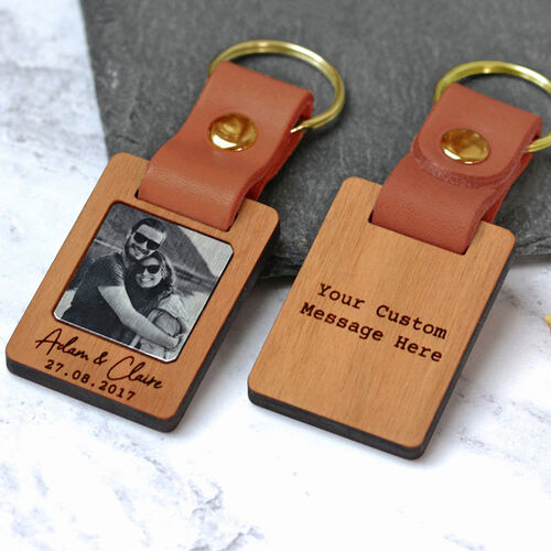 Personalized Wooden Keychain Custom Photo and Engraved Message Gift for ...