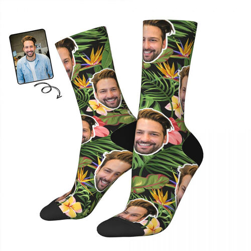 Custom Face Socks Hawaiian Style Mid-Calf Socks Perfect for Vacation - Drawmade.com