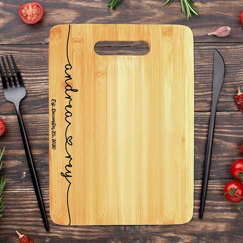 Personalized Name And Date Charcuterie Board With Heart Pattern Simple