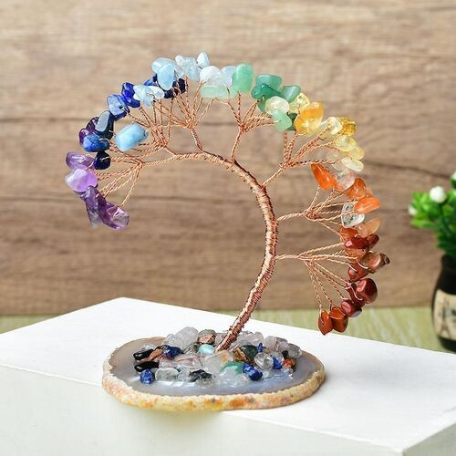 Crystal Tree Colorful Gravel Fortune Tree Agate Piece Base Mini ...