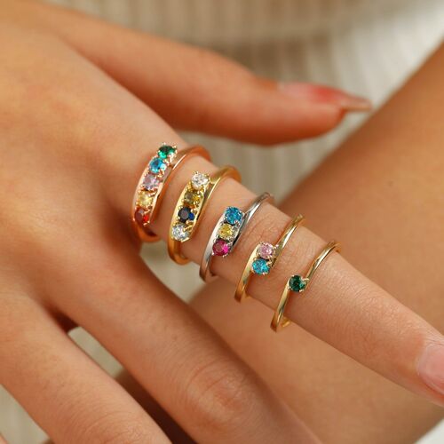 Personalized Birthstone Ring Set Exquisite Birthday Gift - Drawmade.com