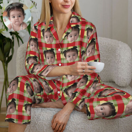 Personalized Pajamas Custom Photo Red and Yellow Checkered Pattern ...