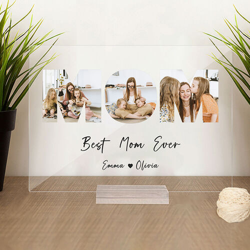 Personalized Acrylic Plaque Best Mom Ever with Custom MOM Shape Photos ...