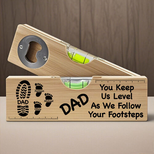 Personalized Wooden Spirit Level Bottle Openerwith Footprints Pattern ...