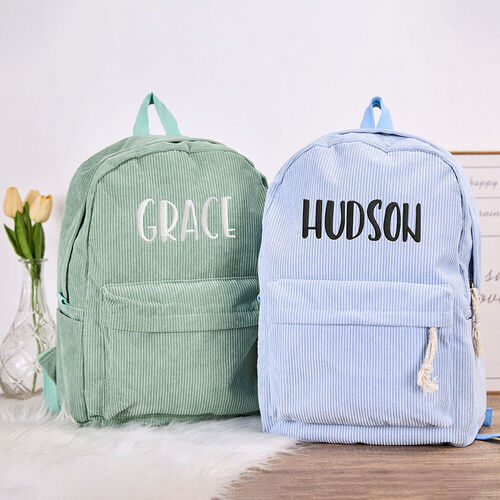 Customized Kids Backpack Corduroy School Bag with Embroidered Name for ...