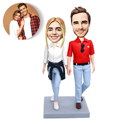 Custom Bobblehead Couple Holding Hands Sweet Gift - Drawelry.com