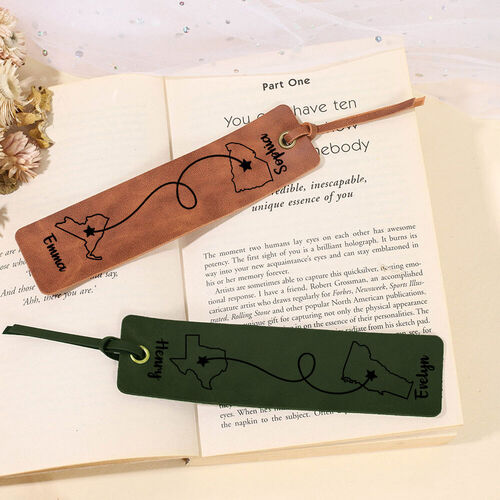Personalized Leather Bookmark Long Distance Friendship Gift State Map ...
