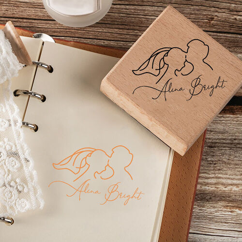 Personalized Wood Stamp Sketch Outline Portrait Stamp Add Name ...