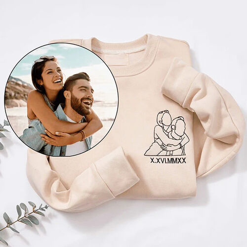 Personalized Sweatshirt Custom Embroidered Couple Line Photo and Roman ...
