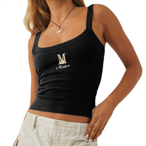 Personalized Tank Top Embroidered Camisole Custom Flower Letter Name ...