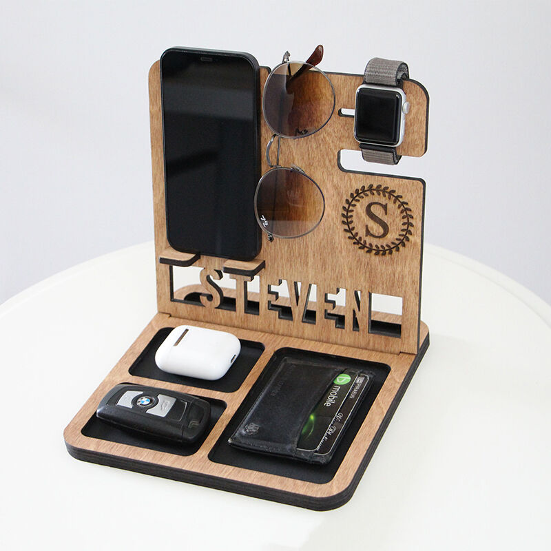Personalized Desk Organizer Phone Docking Station Wooden Stand Custom ...