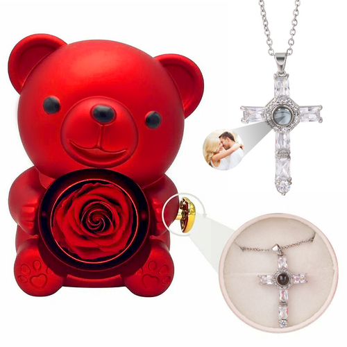 Personalized Bear Jewelry Box With Cross Projection Necklace Valentine ...